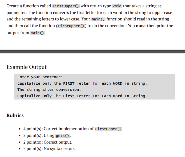 Solved Create a function called FirstUpper() with return | Chegg.com