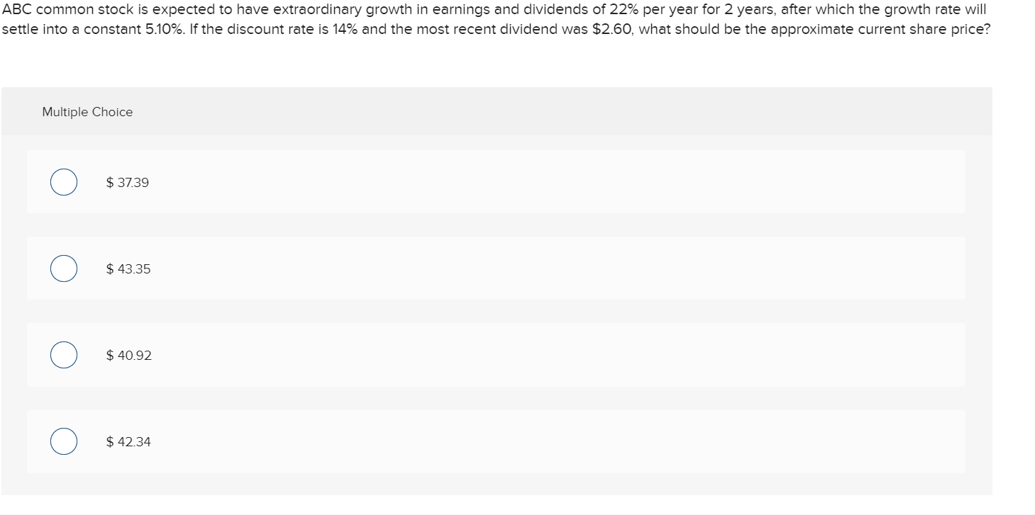 Solved ABC common stock is expected to have extraordinary | Chegg.com