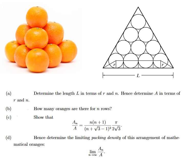 Solved Have you noticed how oranges are stacked in a | Chegg.com