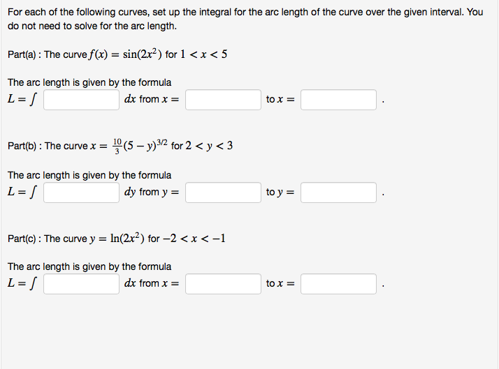 Solved For each of the following curves, set up the integral | Chegg.com