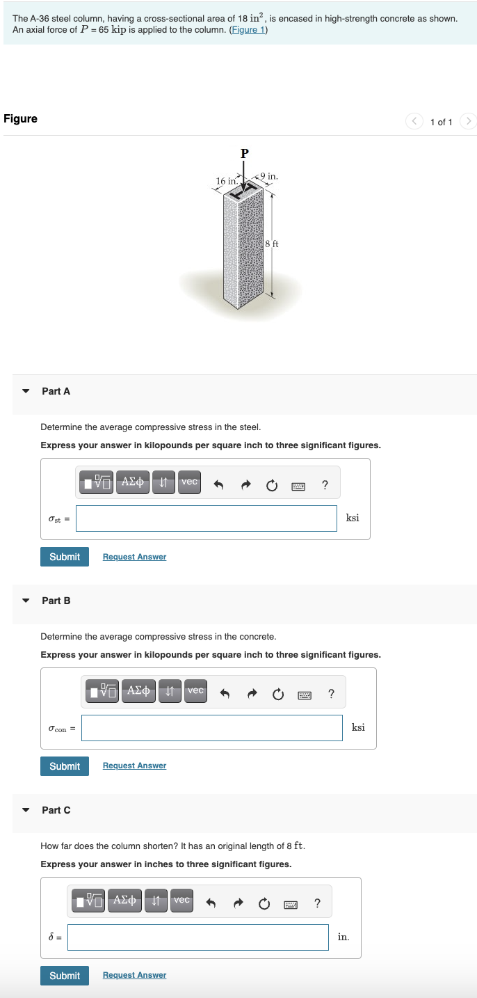 Solved Figurepart Adetermine The Average Compressive Stress