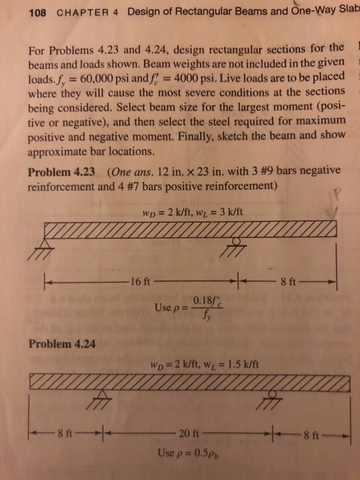 Solved 108 CHAPTER 4 Design of Rectangular Beams and One-Way | Chegg.com
