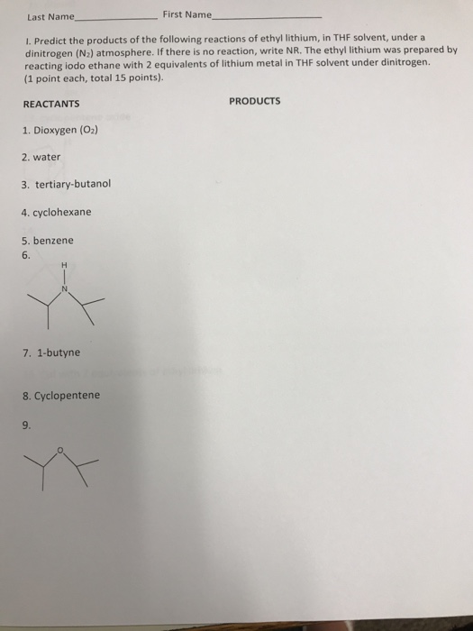 Solved Last Name First Name I. Predict the products of the | Chegg.com