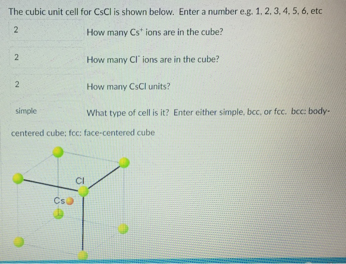 Solved The cubic unit cell for CsCl is shown below. Enter a | Chegg.com