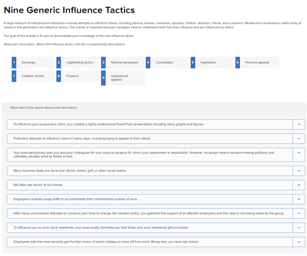 Solved Nine Generic Influence Tacticsresearch that generated | Chegg.com