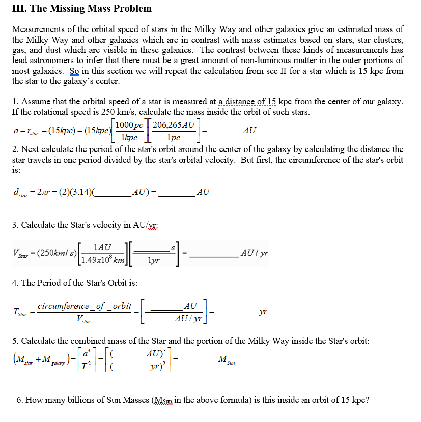 Solved III. The Missing Mass Problem Measurements of the | Chegg.com