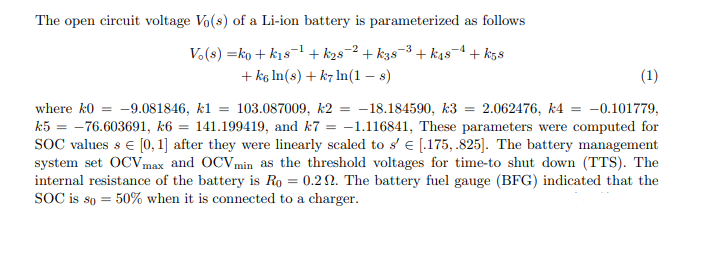 The open circuit voltage V0(s) of a Li-ion battery is | Chegg.com