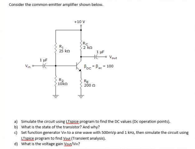 Solved Consider the common-emitter amplifier shown below. | Chegg.com