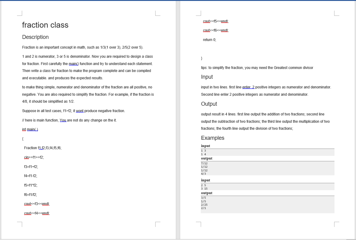 Solved fraction class Description cout