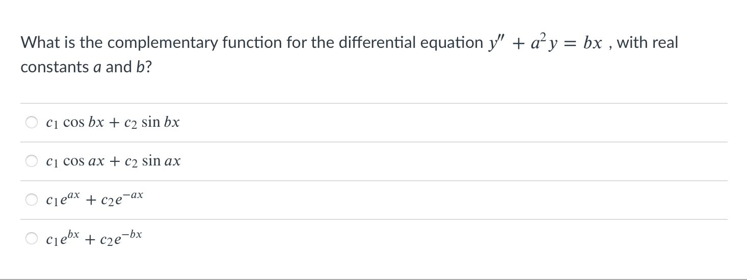 Solved = What is the complementary function for the | Chegg.com
