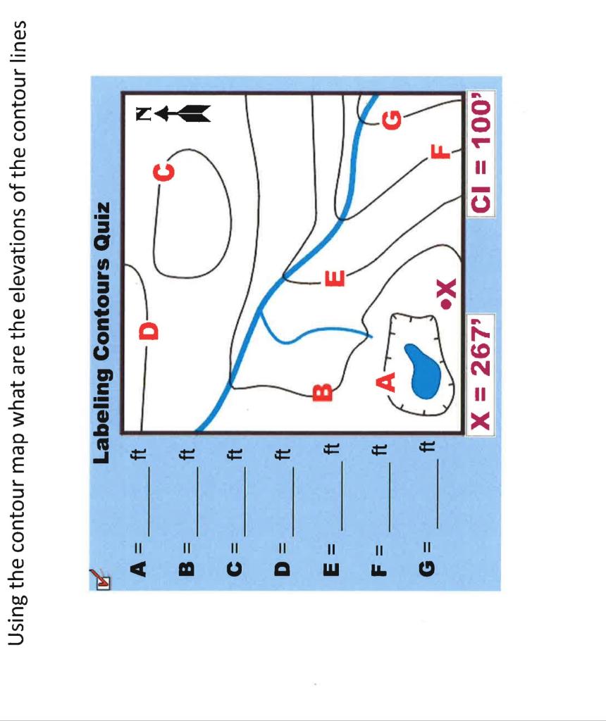 Solved Using the contour map what are the elevations of the | Chegg.com