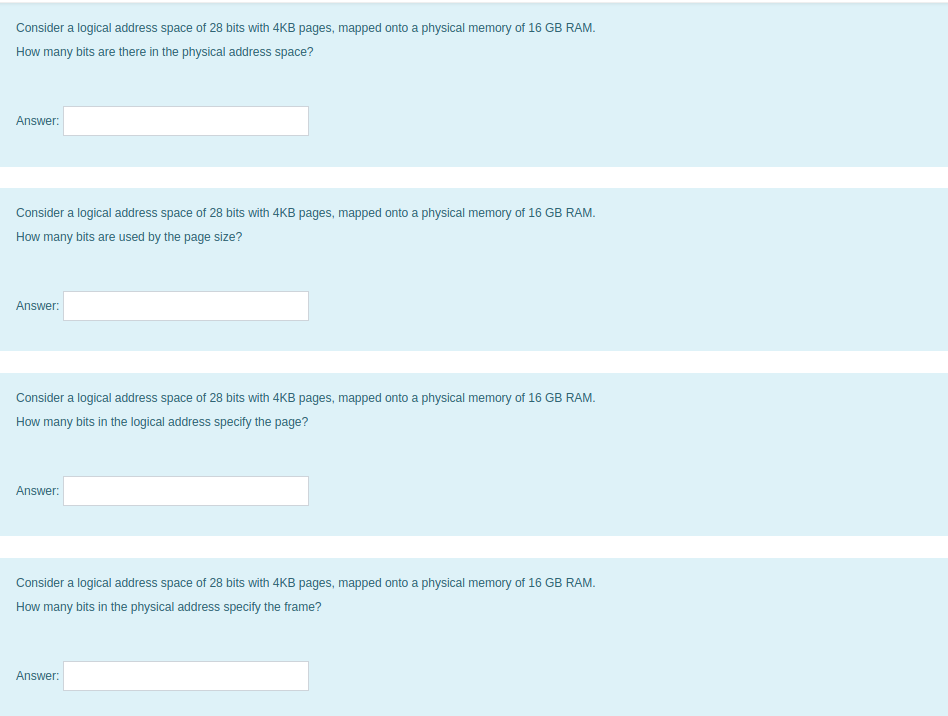 Solved Consider a logical address space of 28 bits with 4KB | Chegg.com