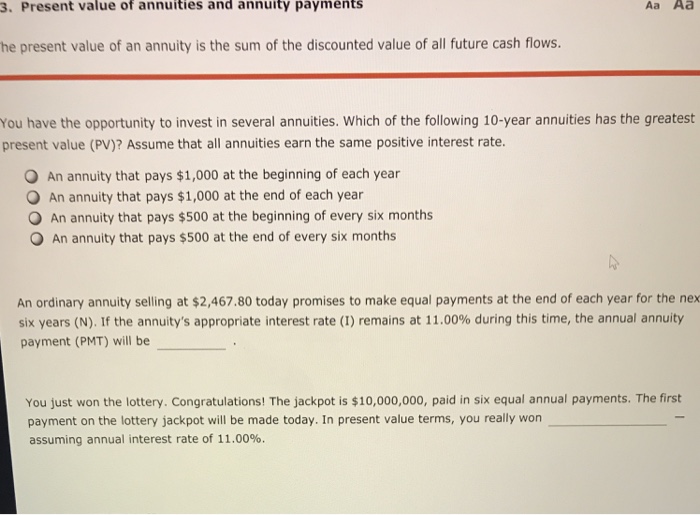 Solved 3. Present value of annuities and annuity payménts Aa | Chegg.com