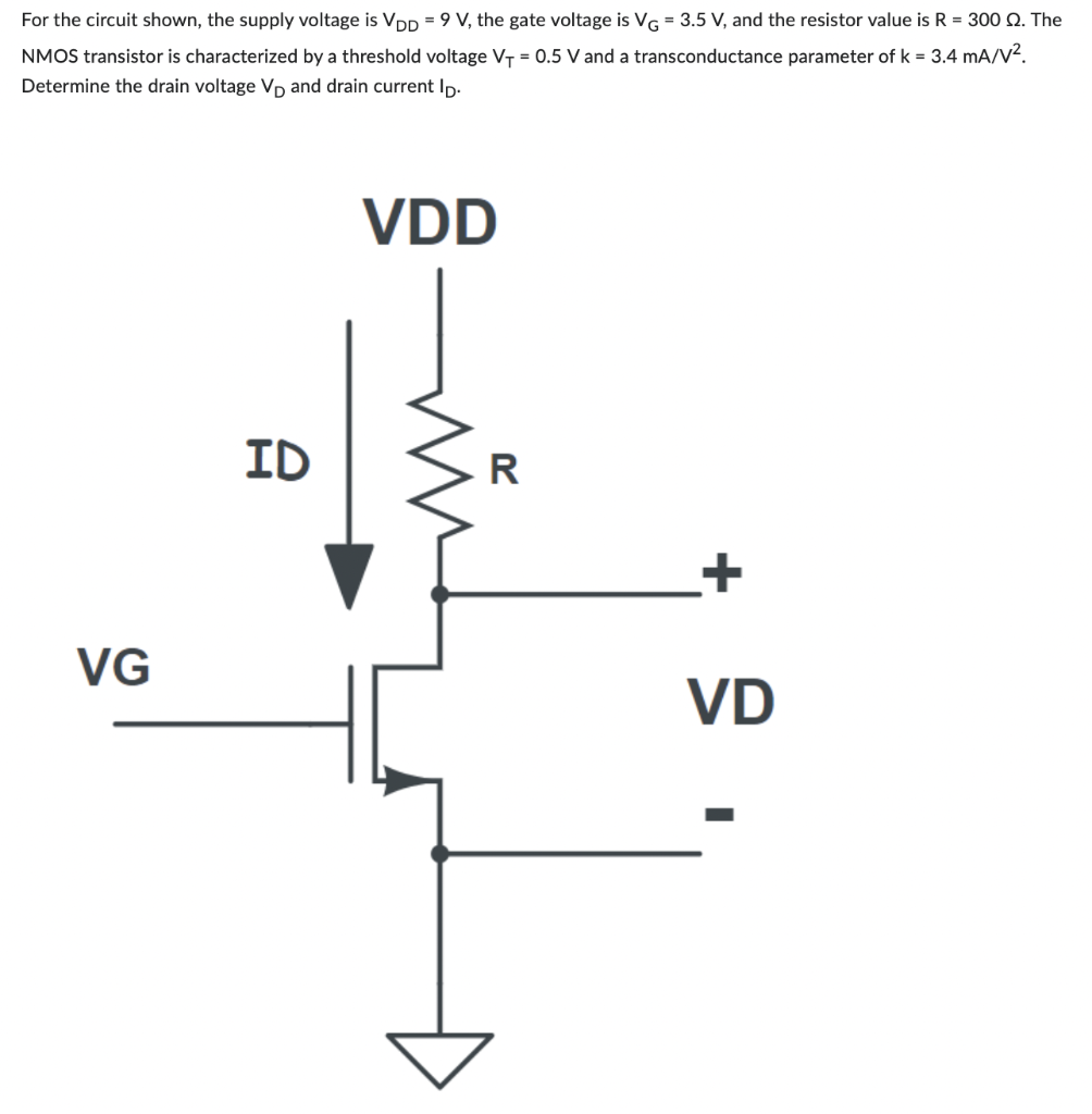 Solved For the circuit shown, the supply voltage is VDD=9 V, | Chegg.com