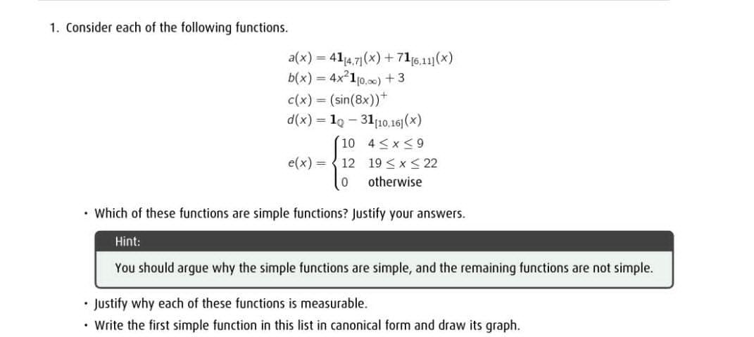 Solved 1. Consider each of the following functions. | Chegg.com