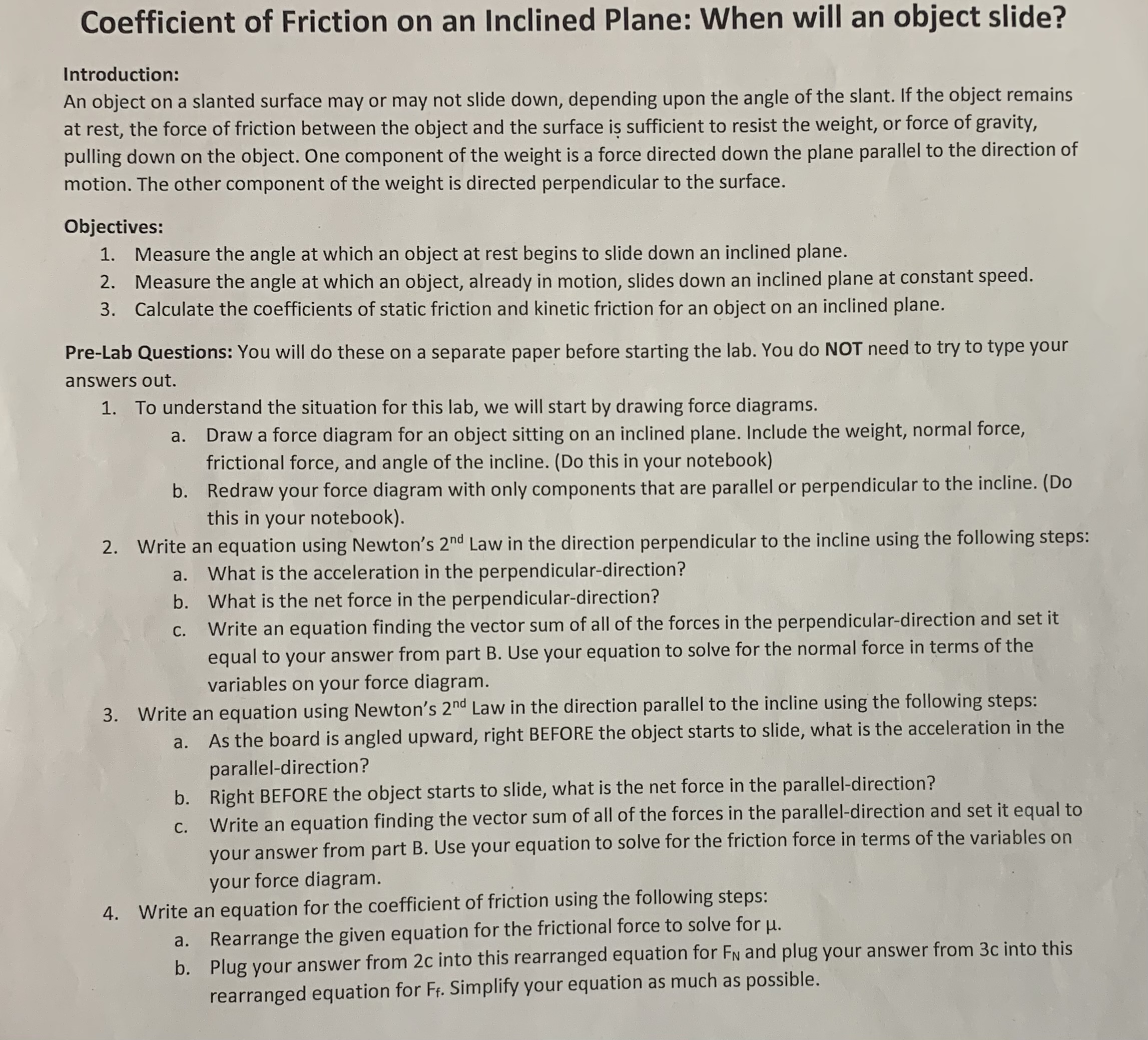 Solved Introduction: An object on a slanted surface may or | Chegg.com