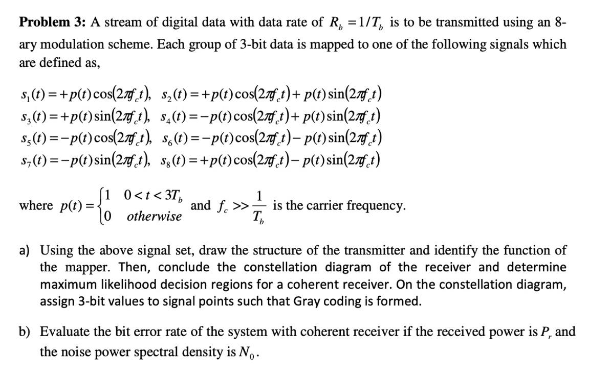 Problem 3: A stream of digital data with data rate of | Chegg.com
