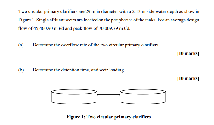 Solved Two circular primary clarifiers are 29 m in diameter | Chegg.com