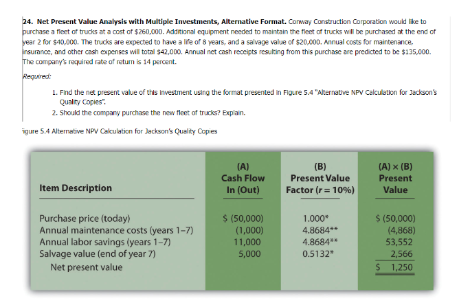 Solved 24. Net Present Value Analysis with Multiple | Chegg.com