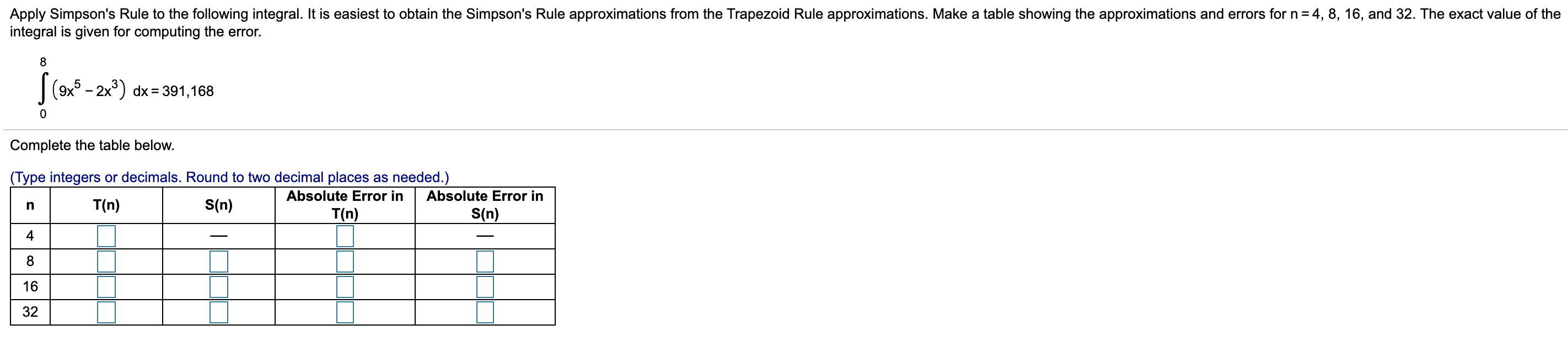 Solved Apply Simpson's Rule to the following integral. It is | Chegg.com