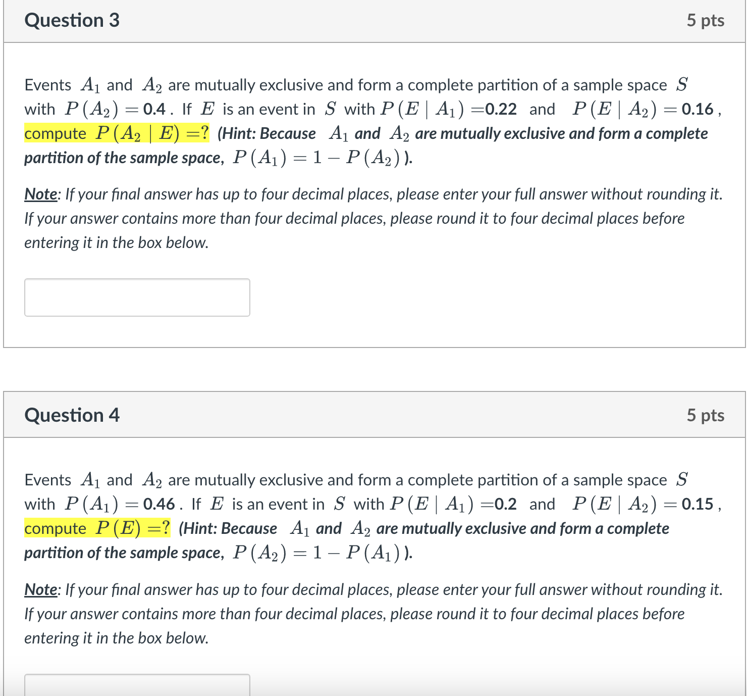 Solved Events A1 and A2 are mutually exclusive and form a | Chegg.com