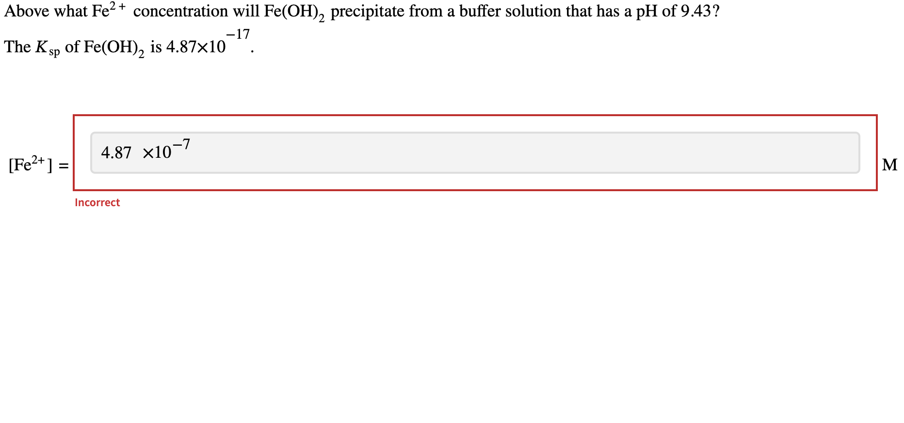 Solved Above what Fe2+ concentration will Fe(OH)2 | Chegg.com