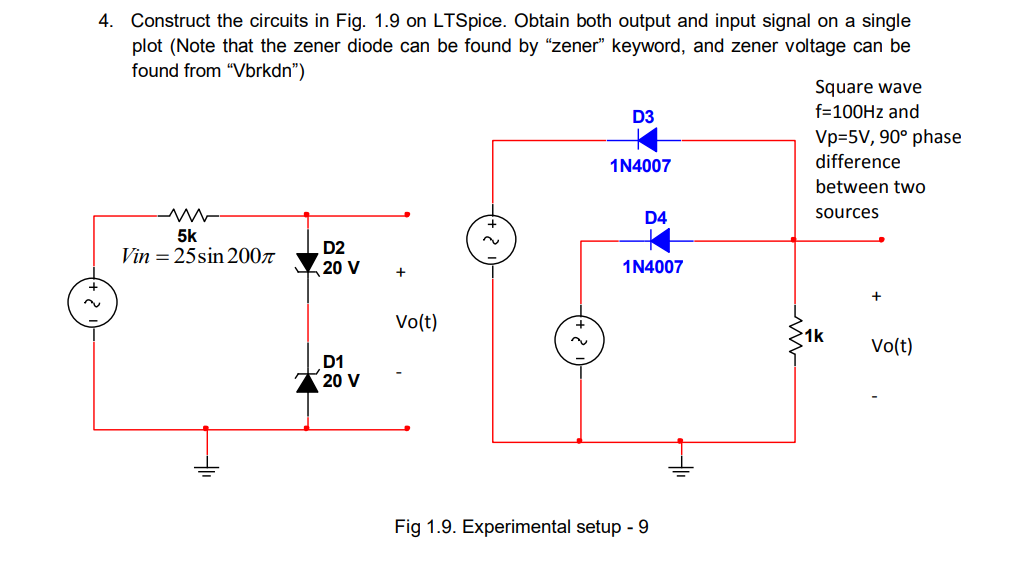 Solved Construct the circuits in Fig. 1.9 on LTSpice. Obtain | Chegg.com