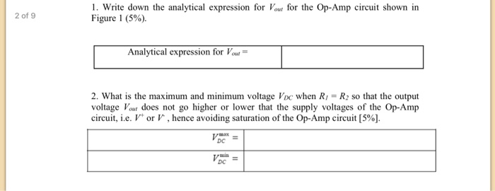 Solved 1. Write down the analytical expression for Vout for | Chegg.com