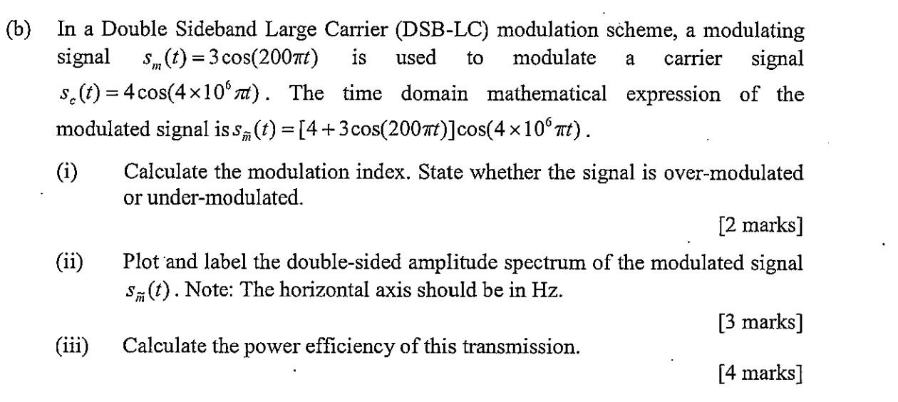 Solved a Х (b) In a Double Sideband Large Carrier (DSB-LC) | Chegg.com