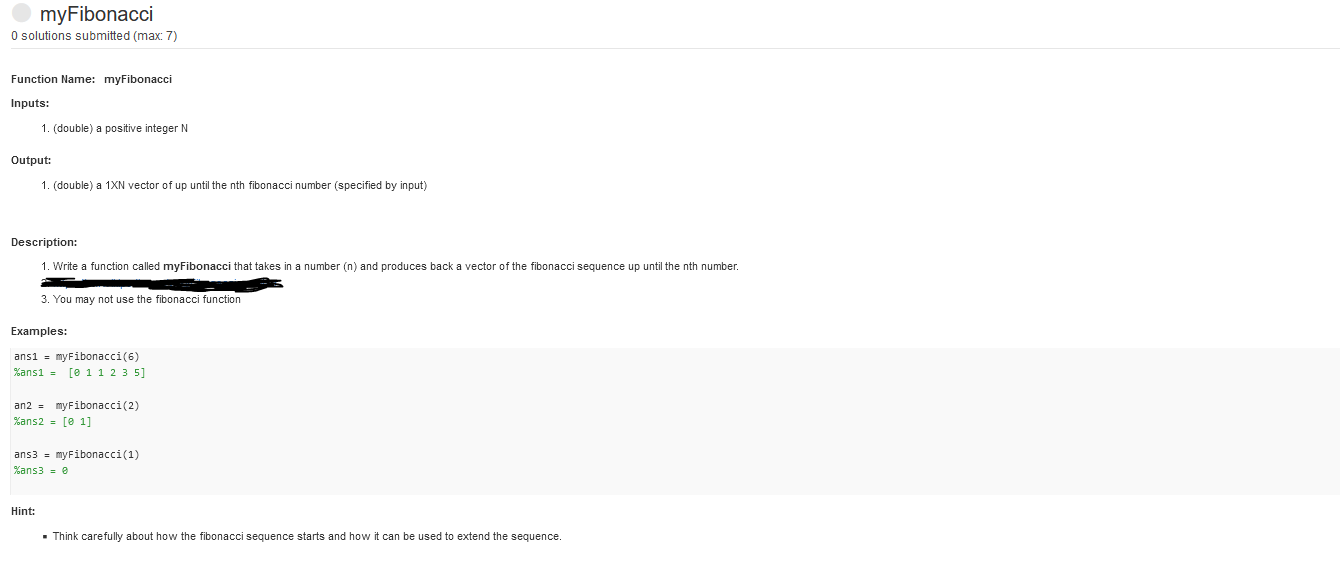 Solved myFibonacci 0 solutions submitted (max: 7 ) Function | Chegg.com