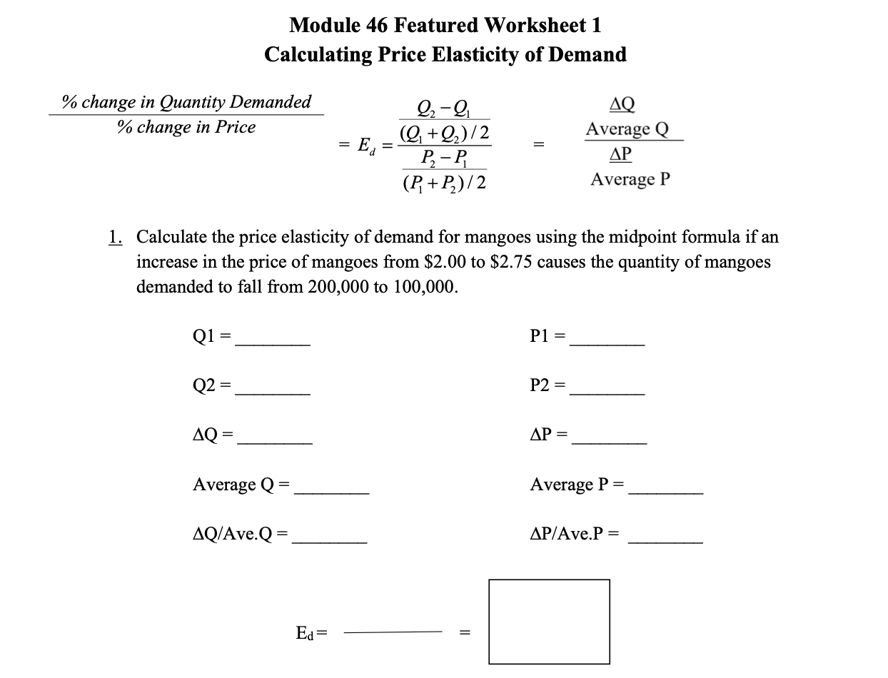 Solved Module 46 Featured Worksheet 1 Calculating Price | Chegg.com
