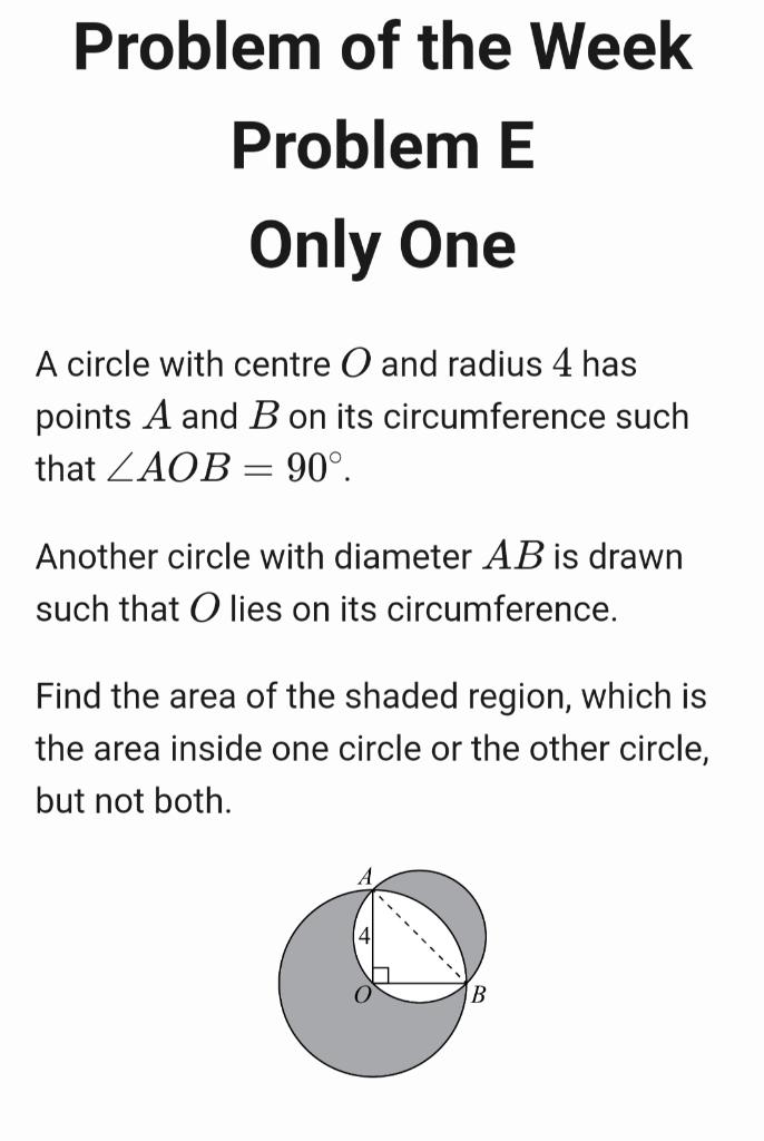 Solved Problem of the Week Problem E Only One A circle with | Chegg.com