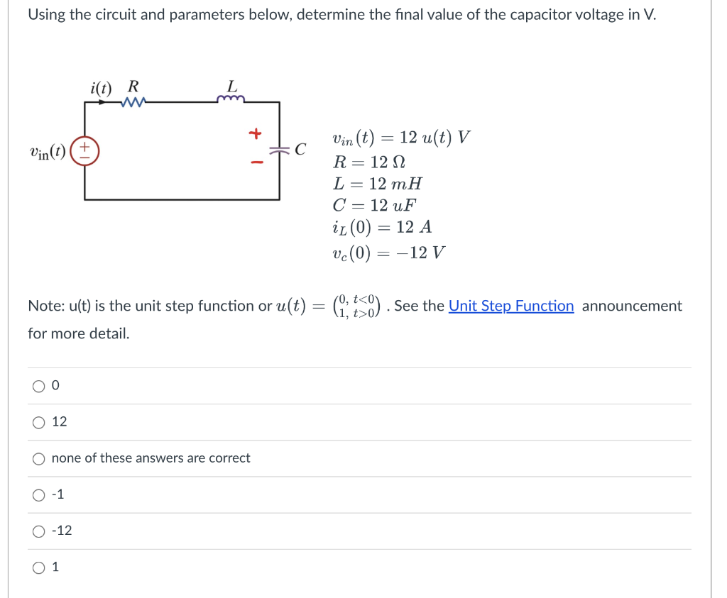 Solved Using the circuit and parameters below, determine the | Chegg.com