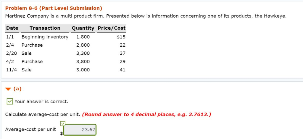 Solved Problem 8-6 (Part Level Submission) Martinez Company | Chegg.com