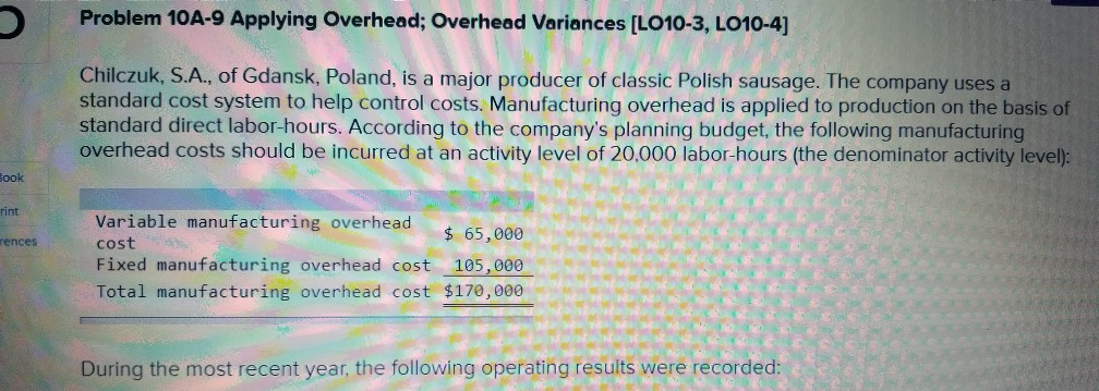 Solved Problem 10A-9 Applying Overhead; Overhead Variances | Chegg.com