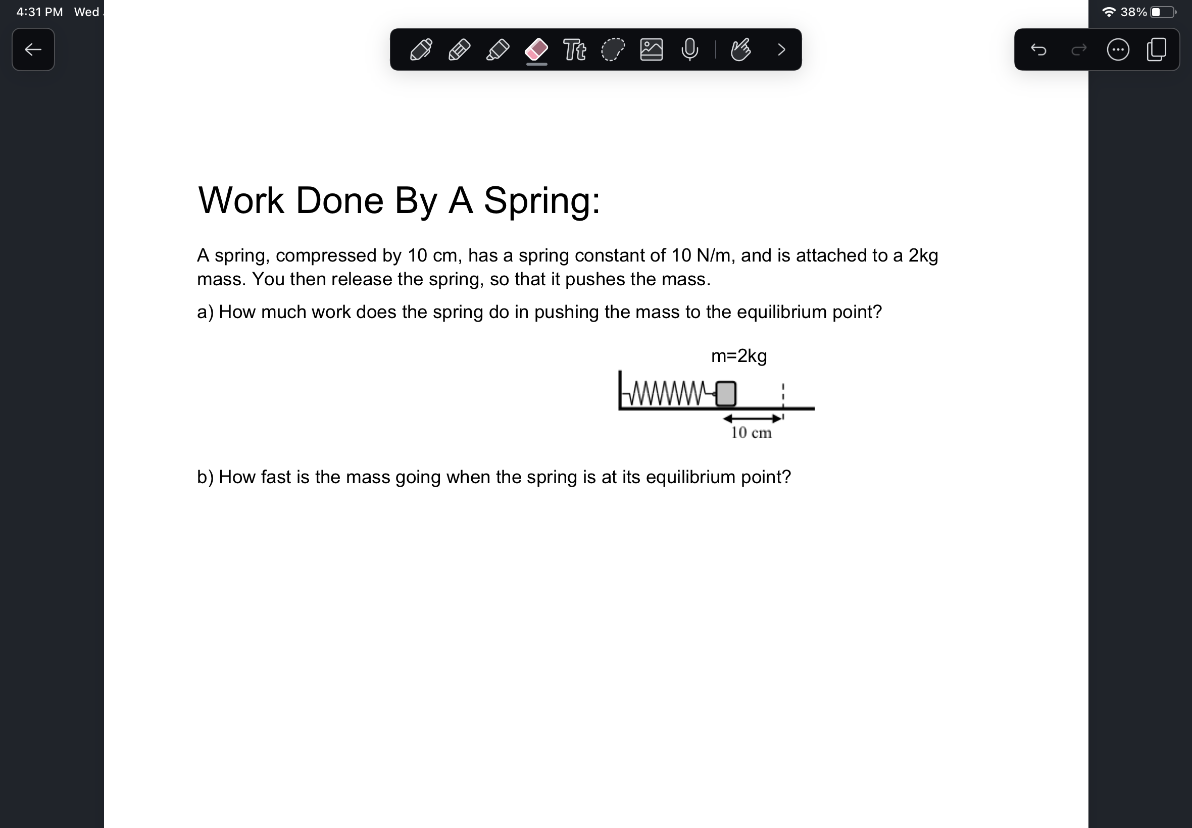 Solved Work Done By A Spring:\\nA spring, compressed by | Chegg.com