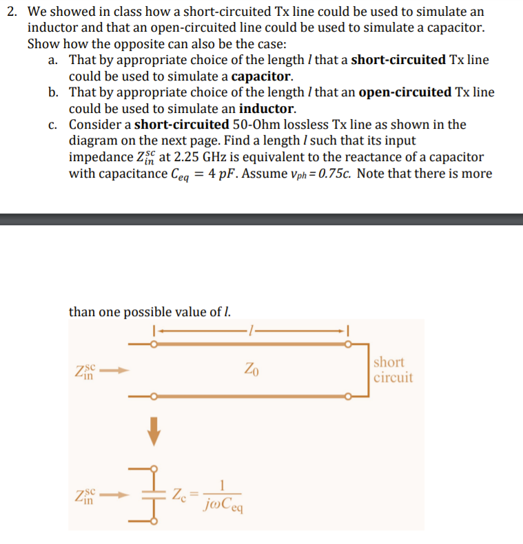 Solved 2. We showed in class how a short-circuited Tx line | Chegg.com