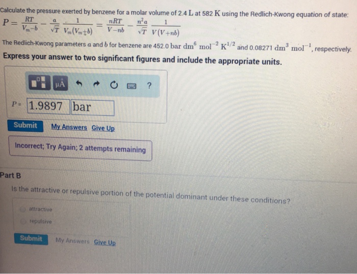 Solved Calculate the pressure exerted by benzene for a molar | Chegg.com