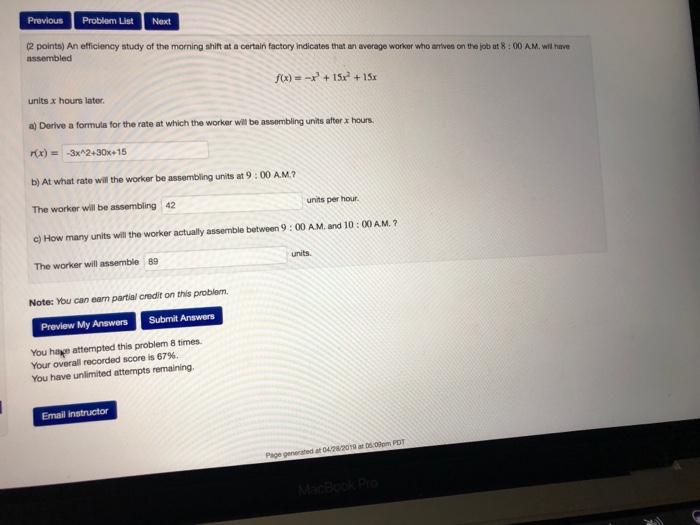 Solved Previous Problem Listnext 2 Points An Efficiency 