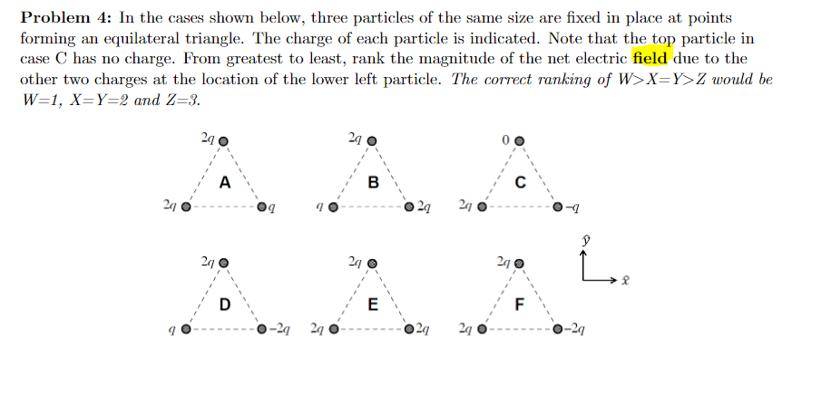 Solved Problem 4: In the cases shown below, three particles | Chegg.com