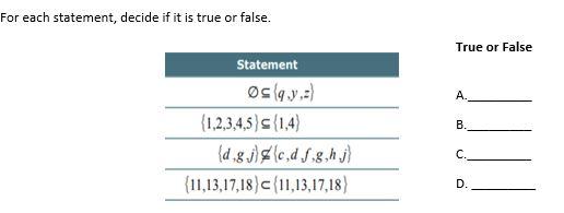 Solved For each statement, decide if it is true or false. | Chegg.com