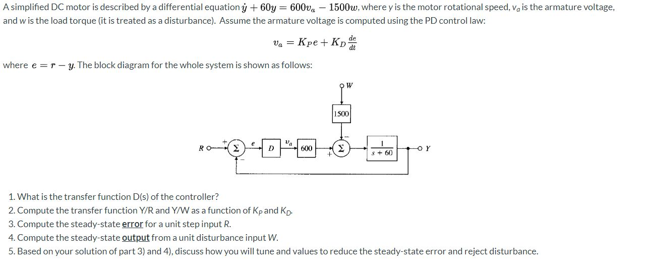 Solved A simplified DC motor is described by a differential | Chegg.com