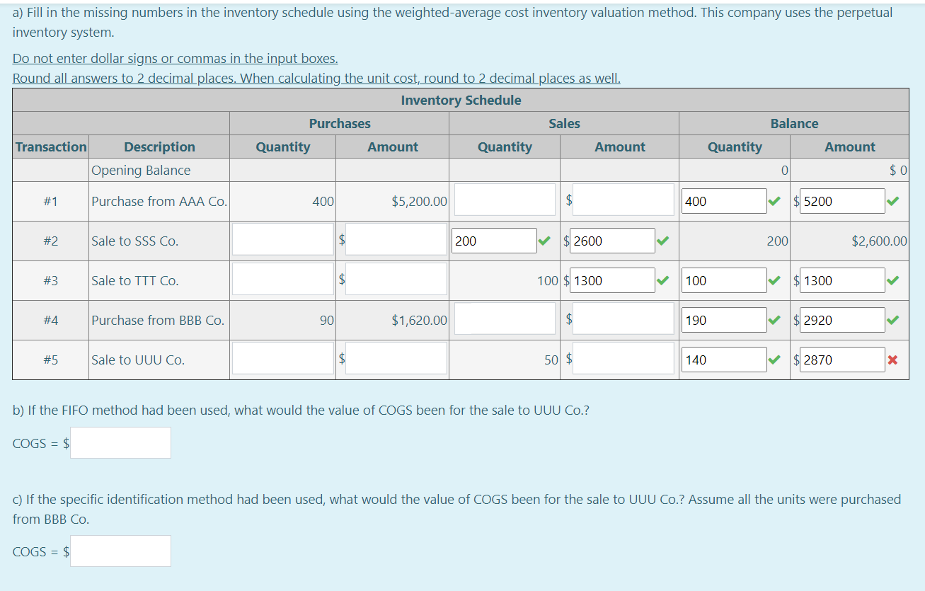 Solved a) Fill in the missing numbers in the inventory | Chegg.com