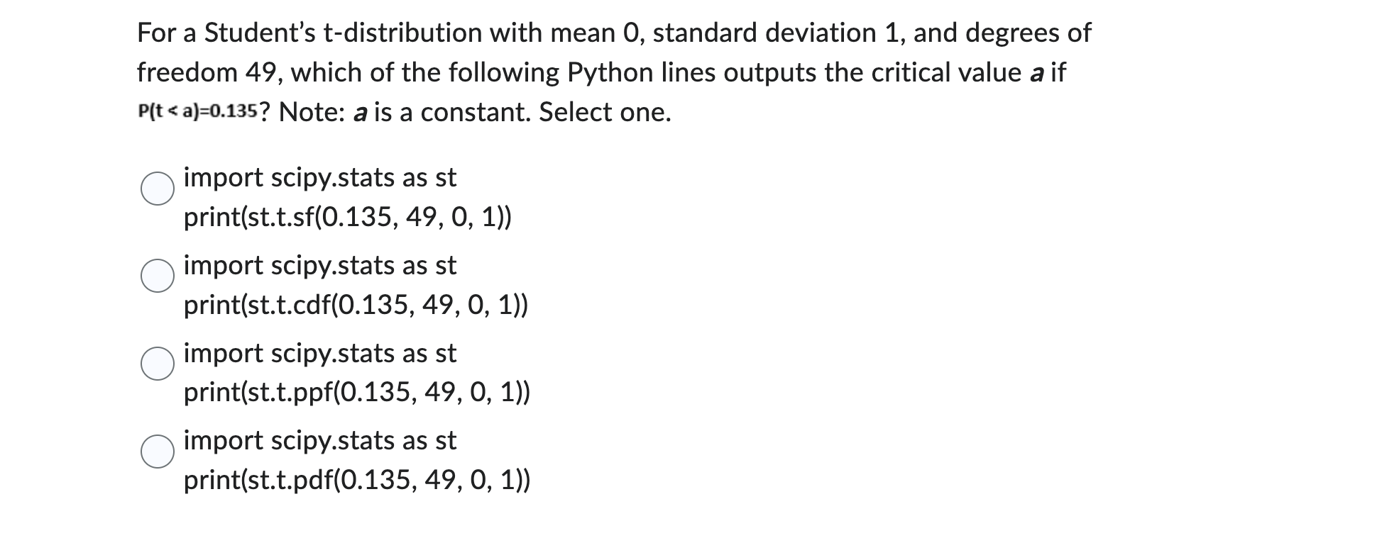 Solved For a Student's t-distribution with mean 0, standard | Chegg.com