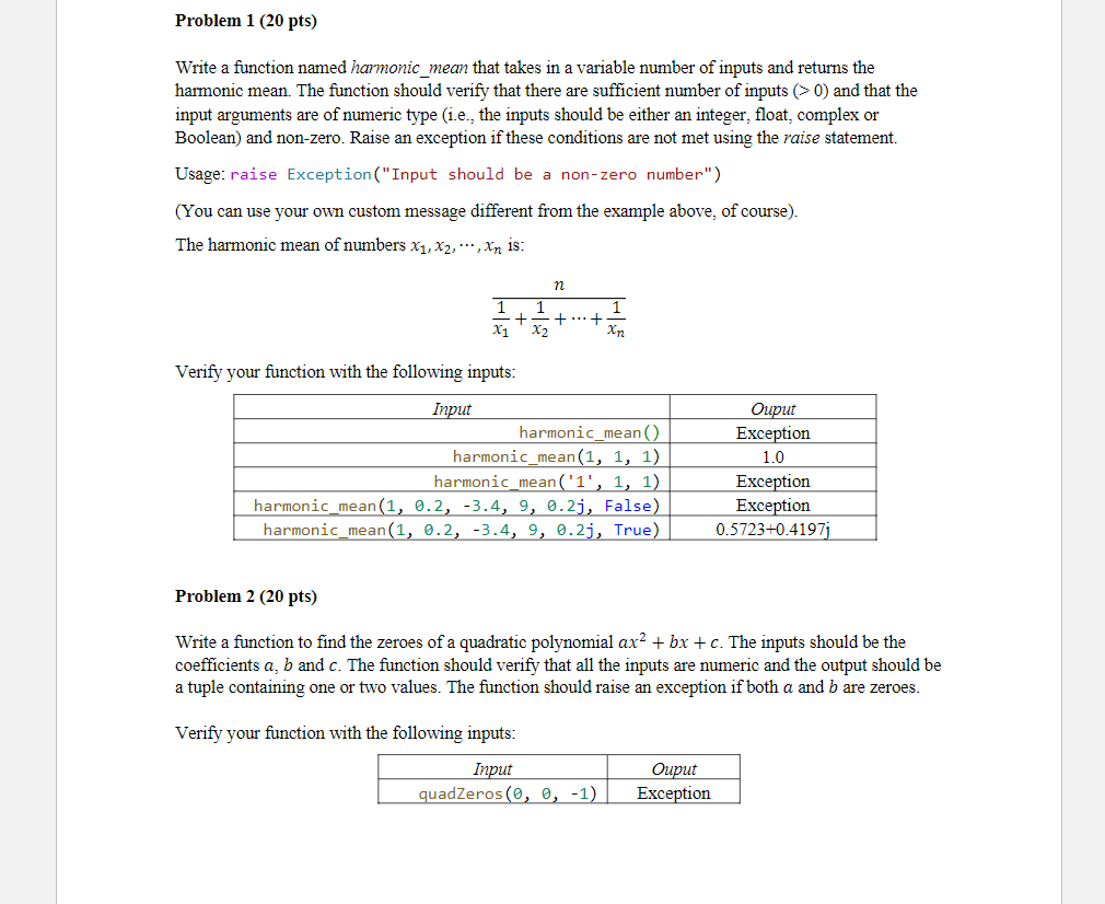 Solved Write a function named harmonic_mean that takes in a | Chegg.com