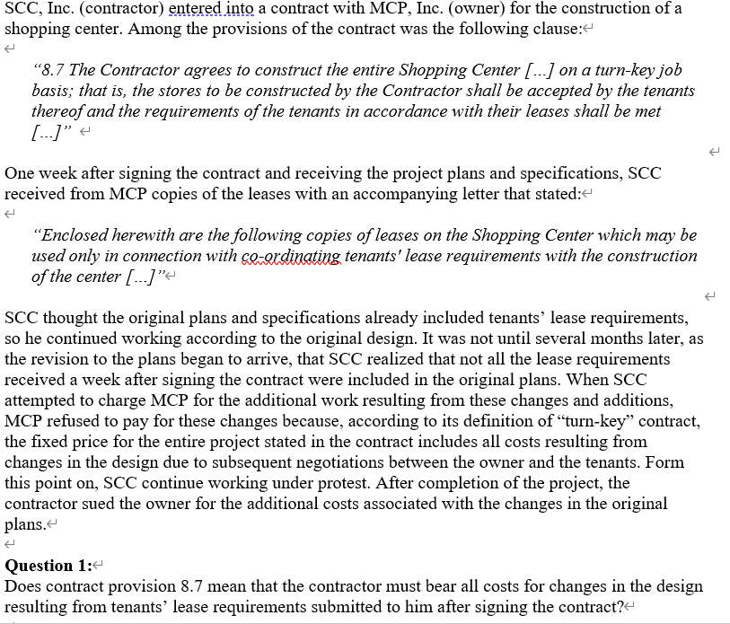 Solved SCC, Inc. (contractor) entered into a contract with | Chegg.com