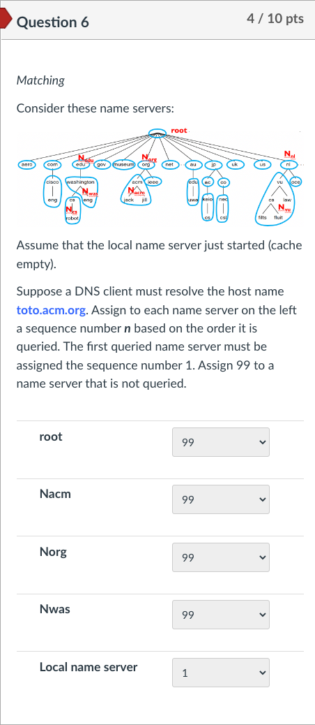 Solved Matching Consider these name servers: Assume that the | Chegg.com