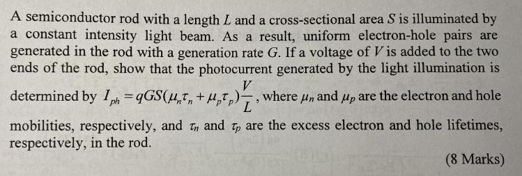 Solved A semiconductor rod with a length L and a | Chegg.com