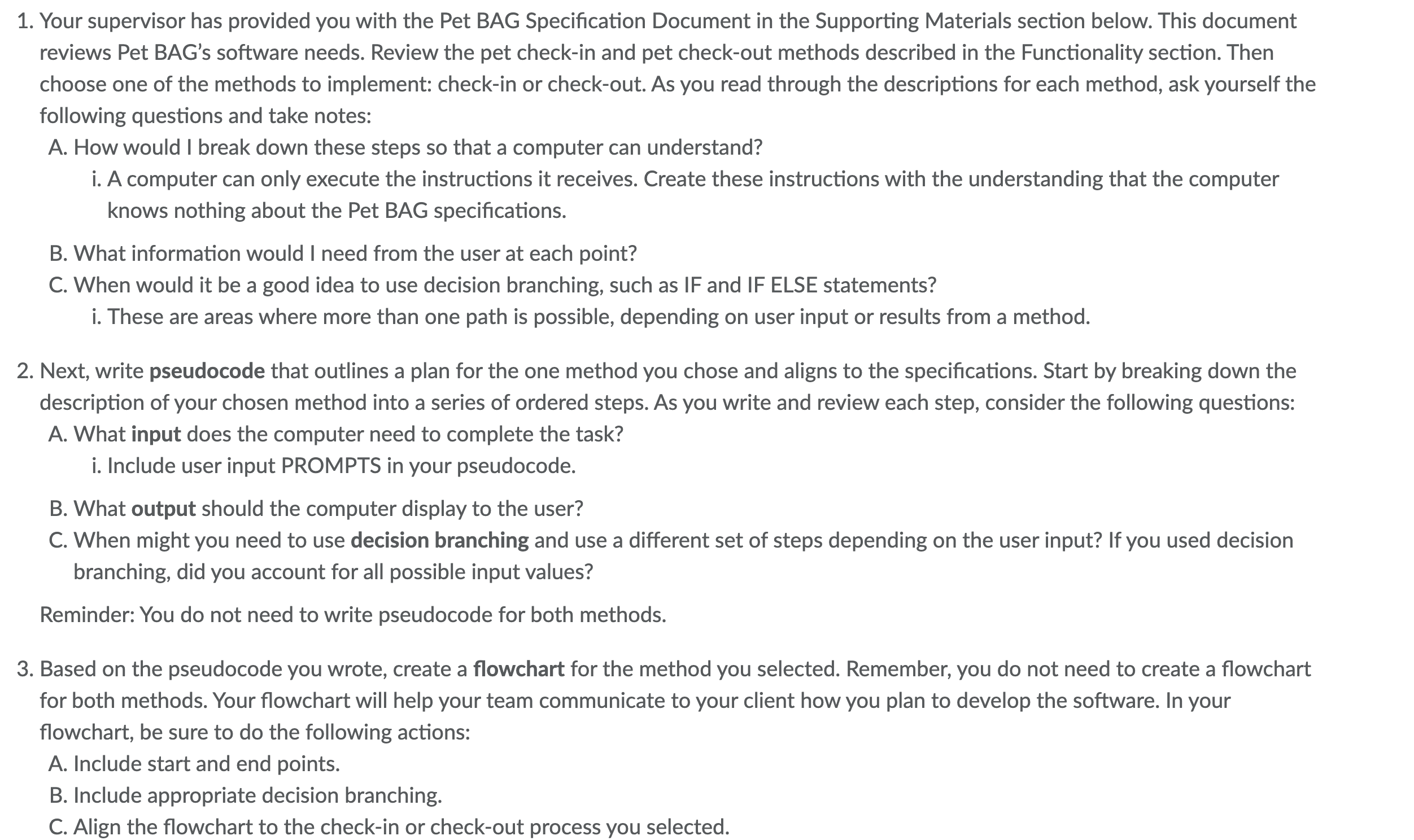 Solved Your supervisor has provided you with the Pet BAG | Chegg.com