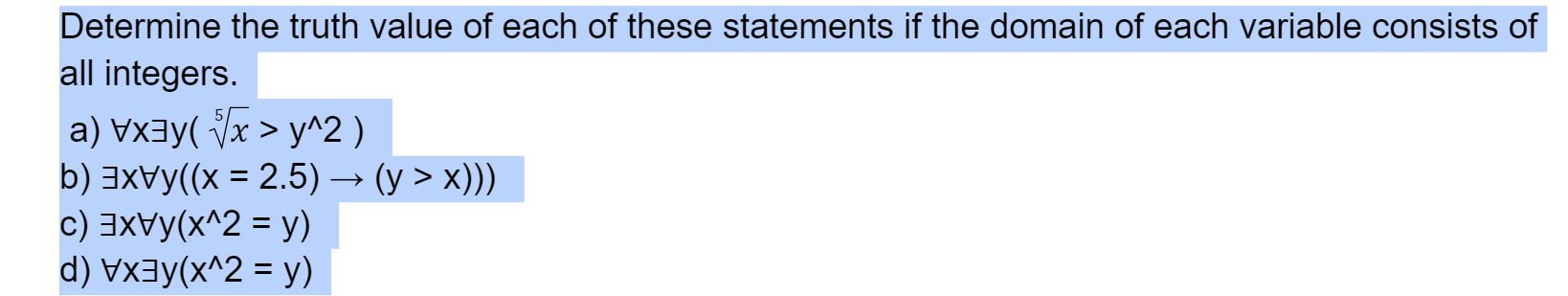 Solved Determine the truth value of each of these statements | Chegg.com